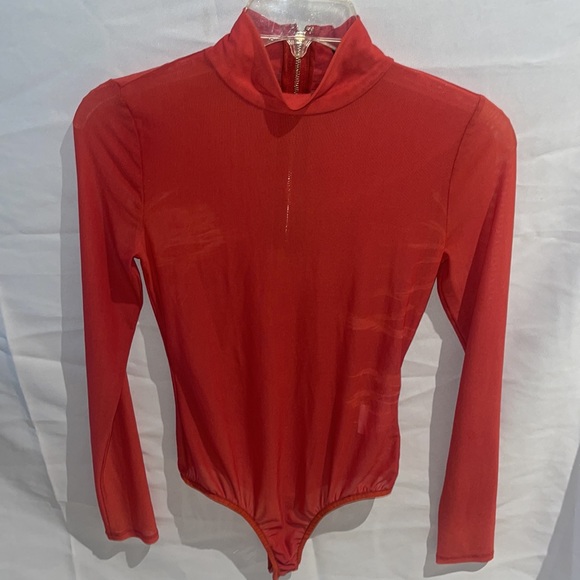 Marciano | Tops | New Marciano Burnt Orange Mesh Mock Neck Bodysuit ...